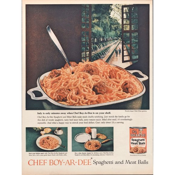 Chef Boyardee | Art | 959 Chef Boyardee Spaghetti Vintage Print Ad ...
